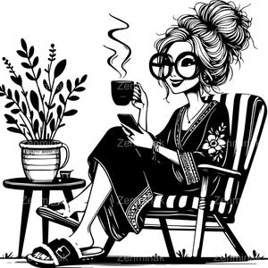 7 SVG Coffee SVG – Relaxed Woman Cut File – Funny Garden Clipart for ...