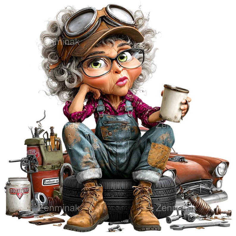 15 PNG Funny Mechanic Lady Clipart – Senior Woman With Wrench and ...