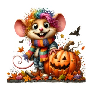 15 Halloween Mouse Clipart PNG, Cute Dressed-up Mouse With Rainbow Hair ...