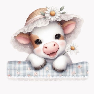 Baby Cow Clipart, Watercolor Cow PNG, Baby Shower PNG, Newborn Wall Art ...