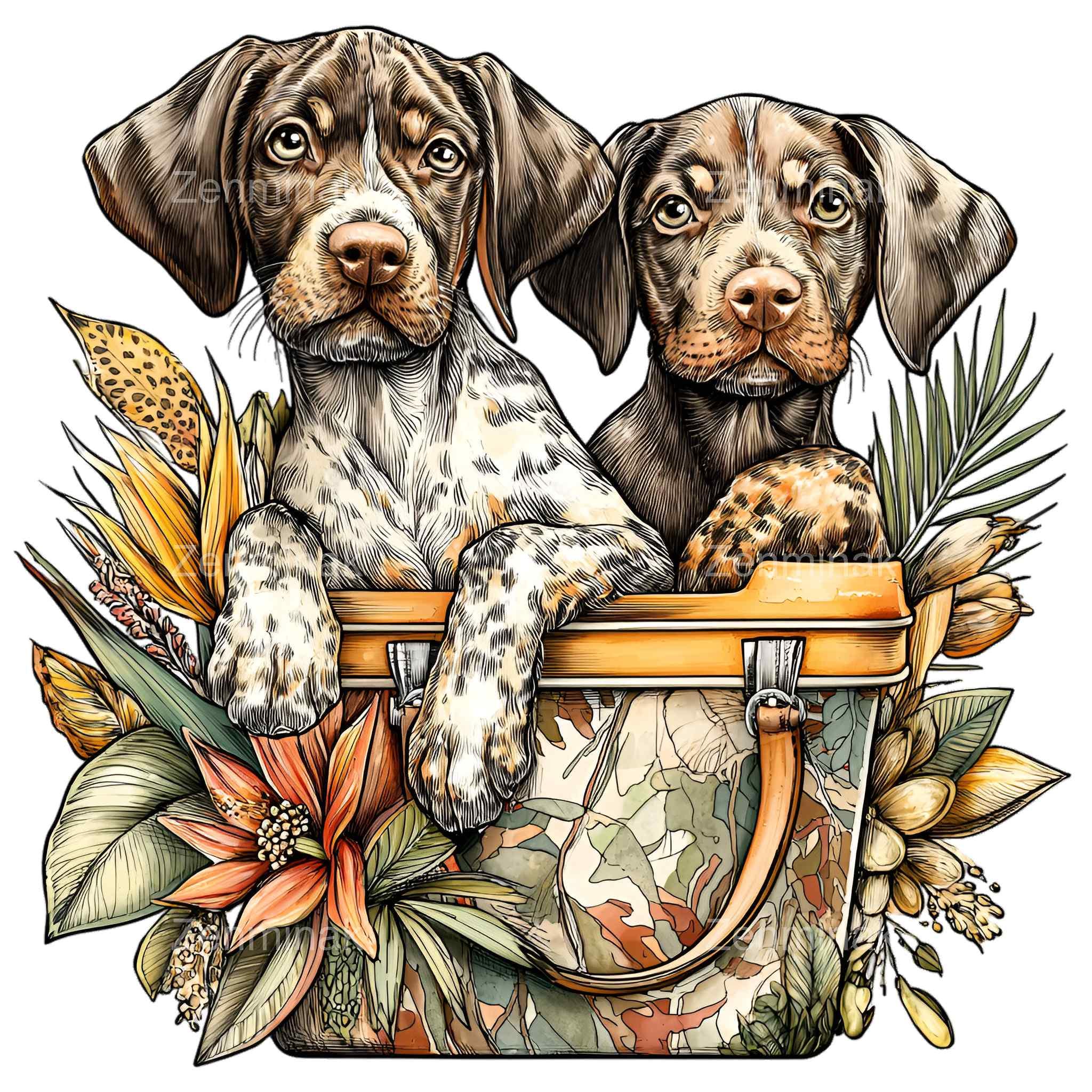 10 PNG Puppy Pair PNG Clipart – Cute Dogs in Basket Digital Download ...