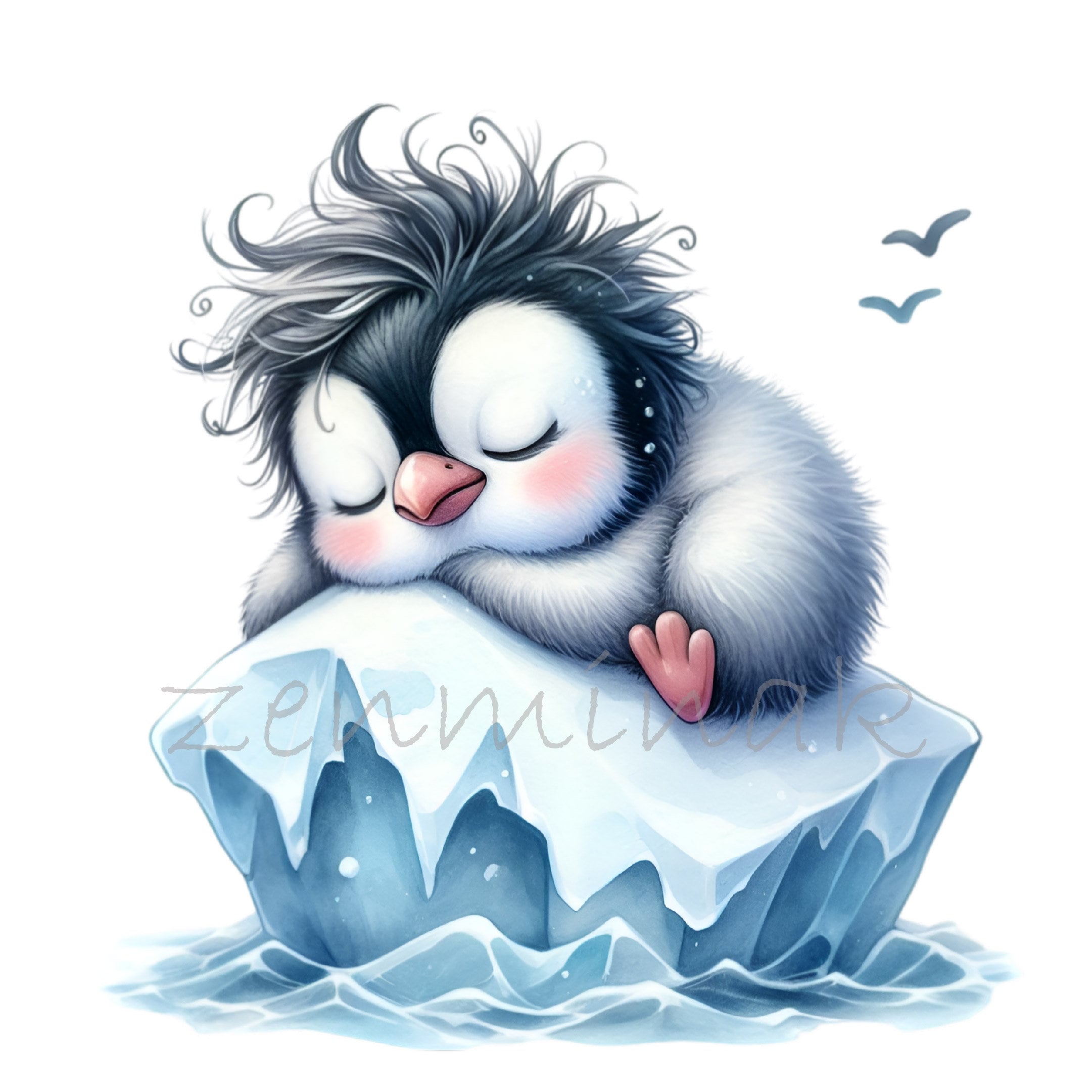 12 PNG Sleeping Baby Penguin Clipart – Winter Animal on Iceberg for ...