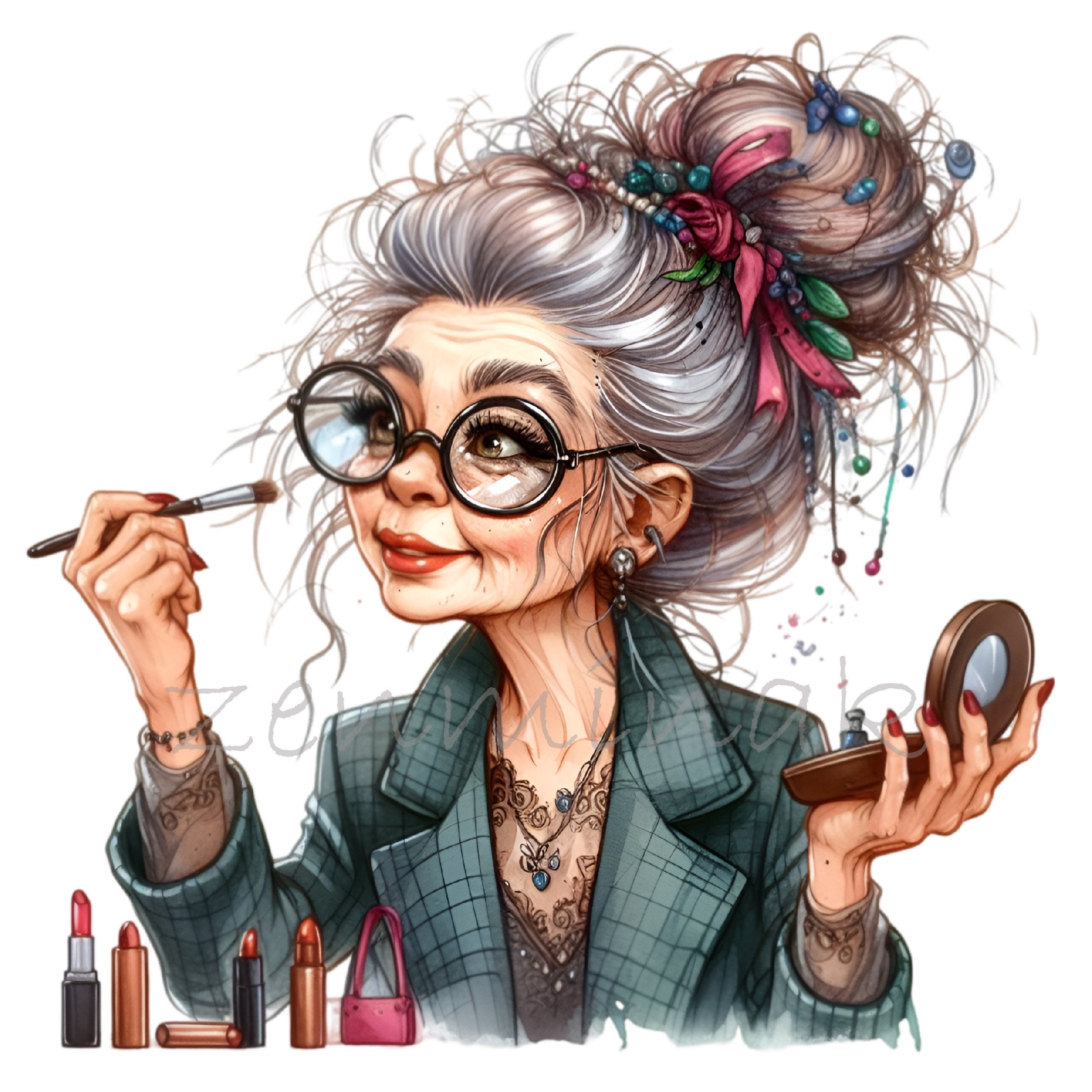 14 PNG Funny Older Lady Clipart, Makeup Artist Portrait Beauty Vanity ...