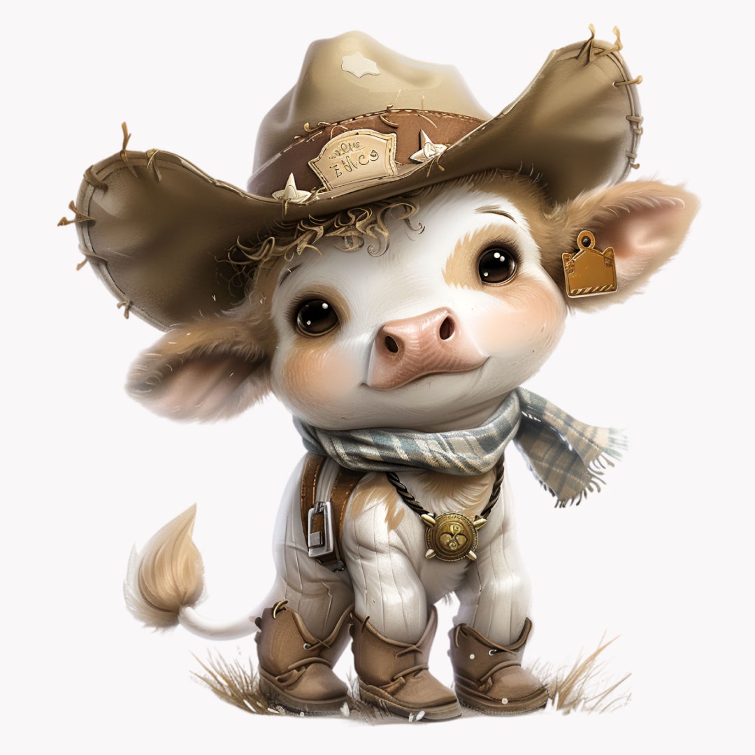 Baby Cow Clipart, Cowboy Cow PNG, Baby Shower PNG, Newborn Wall Art ...