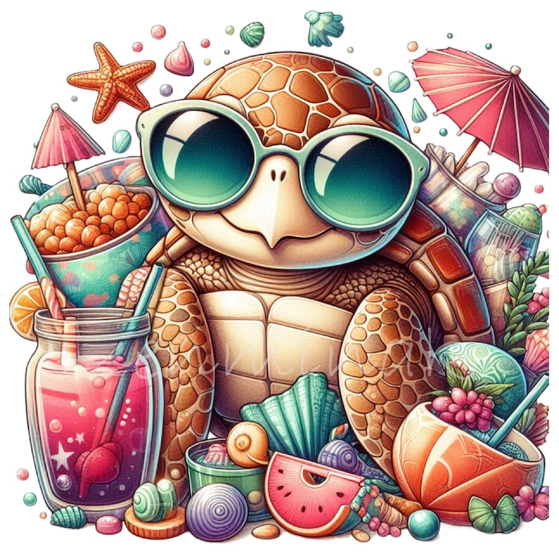 15 PNG Summer Turtle Clipart – Cute Tropical Beach Animal PNG With ...