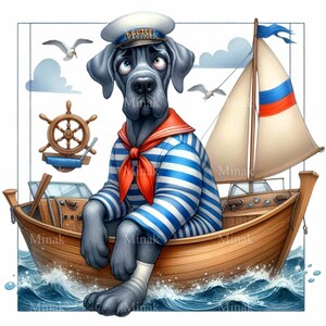 12 PNG Sailor Dane Clipart, Nautical Dog Boat & Seagulls - Etsy