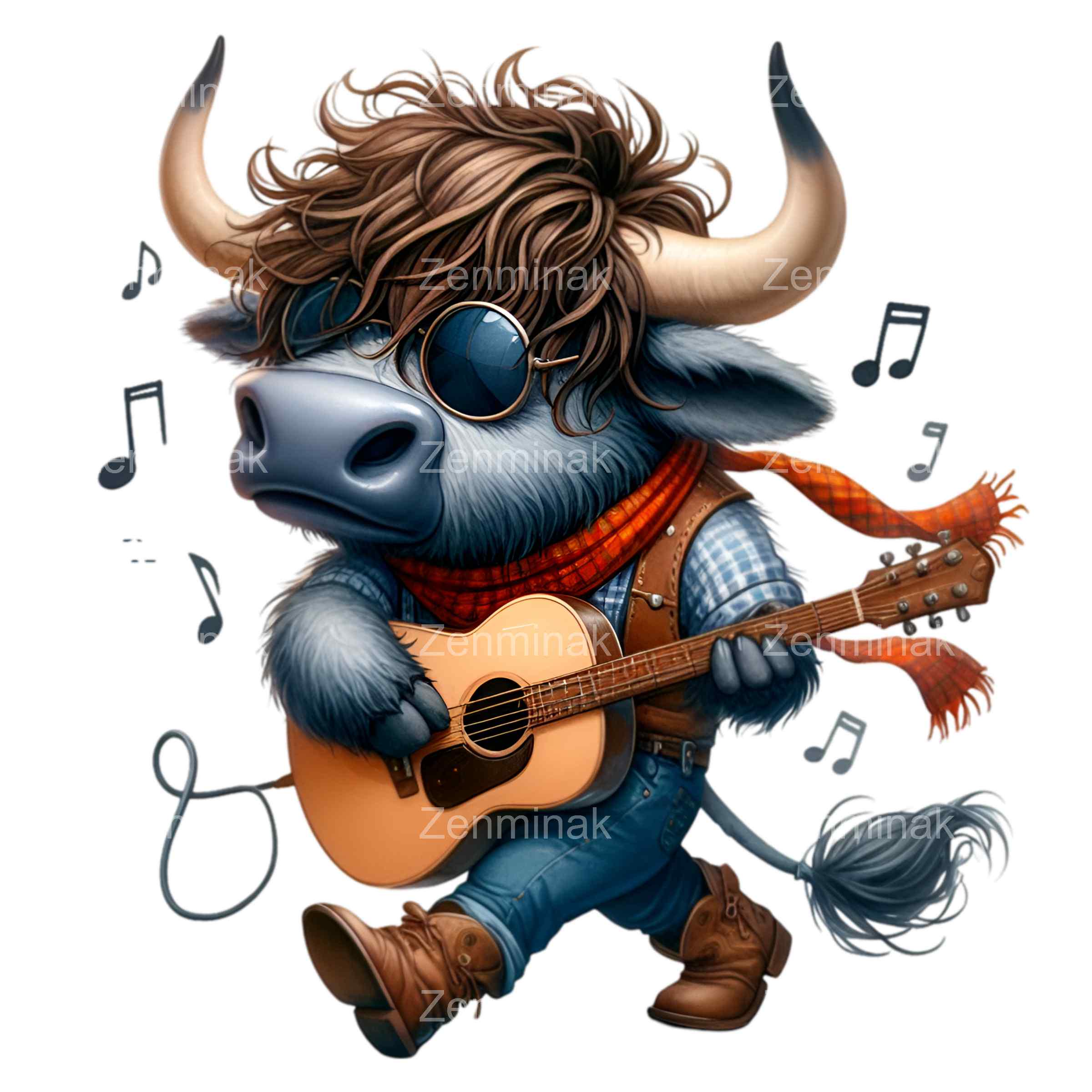 12 Cool Bull PNG Clipart Playing Guitar - Stylish Rockstar Cow ...