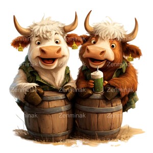 Irish Cow Friends PNG Clipart - 14 Highland Cows at Pub With Barrels ...