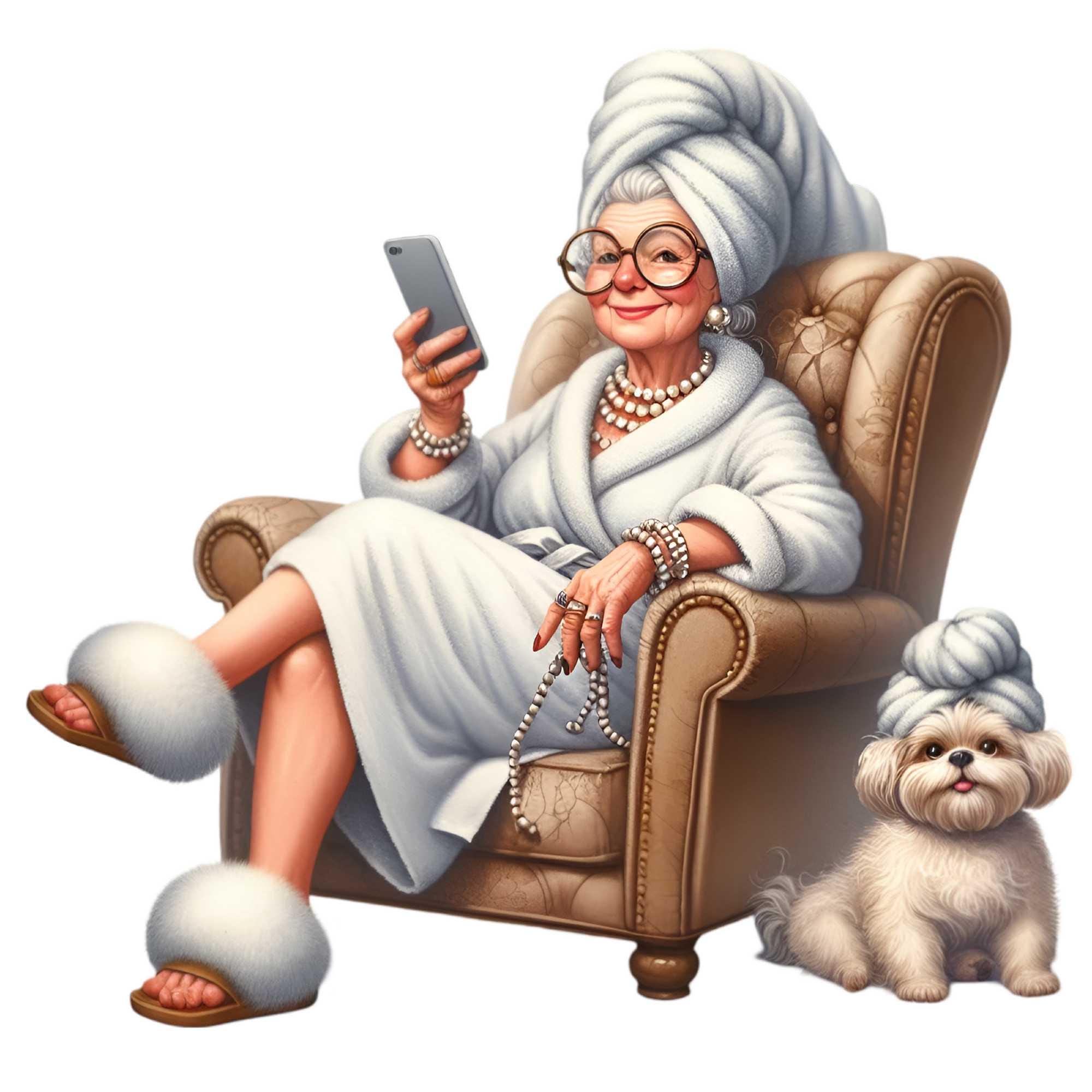 12 PNG Funny Grandma Spa Clipart – Woman in Robe With Dog - Etsy
