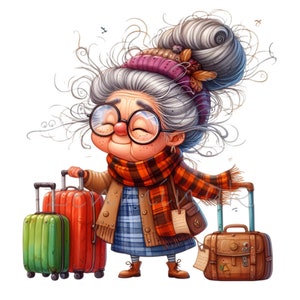 12 PNG Traveling Grandma Clipart, Senior Retirement, Old Lady Travel ...