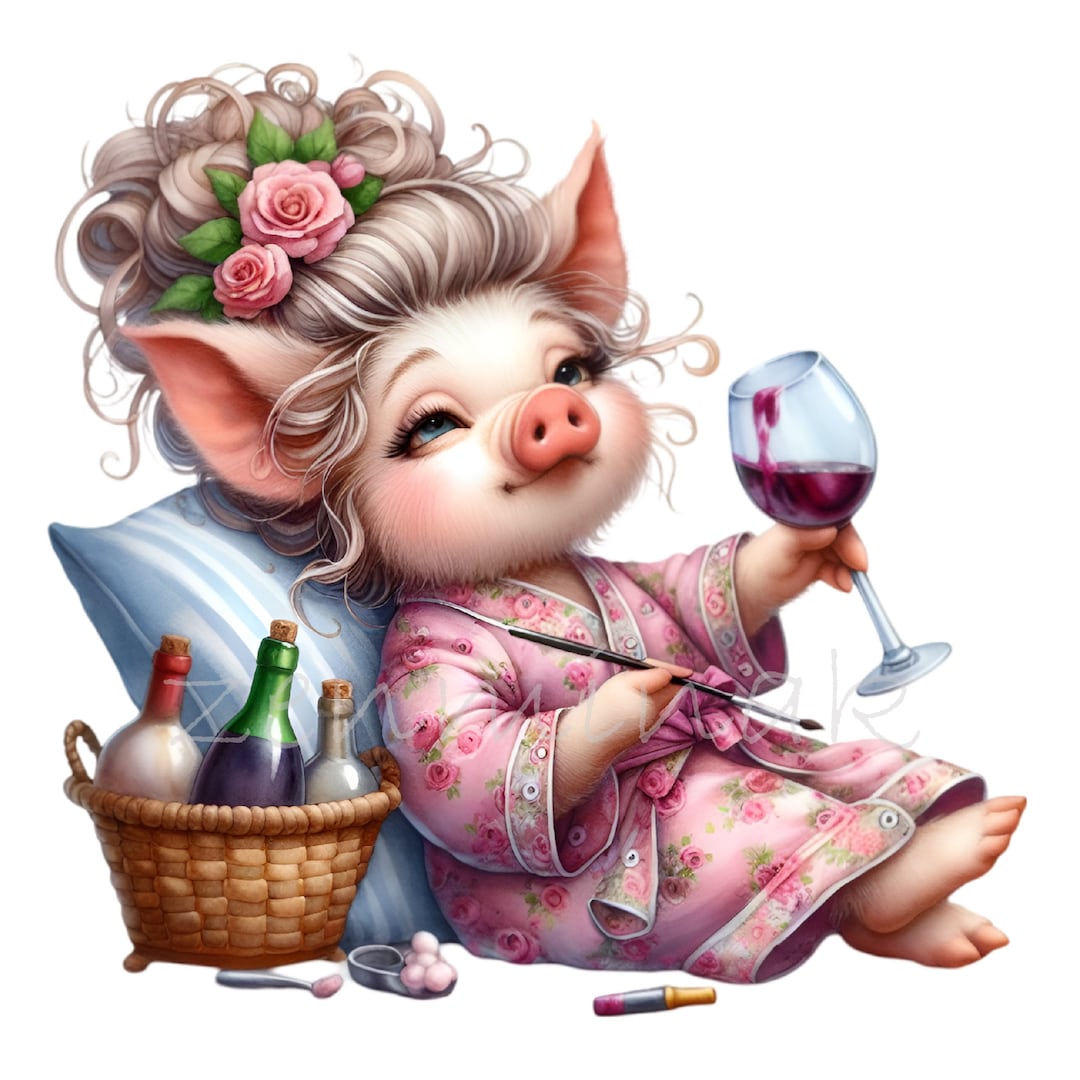 Cute Piglet Clipart, 12 PNG Red Wine Bottle Glass Clip Art, Funny Pig ...
