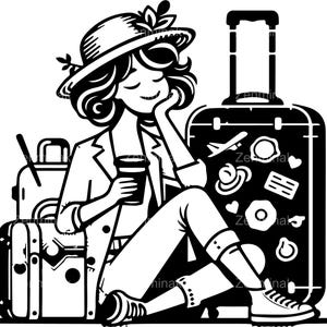 4 Travel Woman With Luggage SVG, Stylish Traveler Silhouette Cut File ...