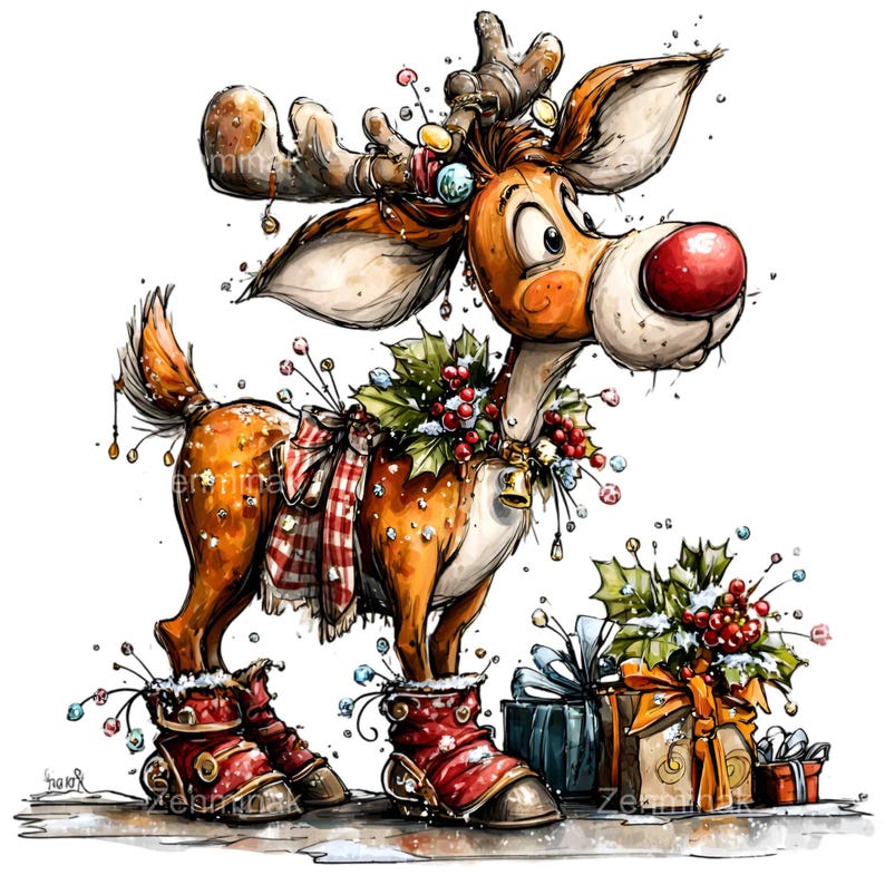 16 PNG Winter Reindeer Clipart – Cute Holiday PNG – Festive Digital Art ...
