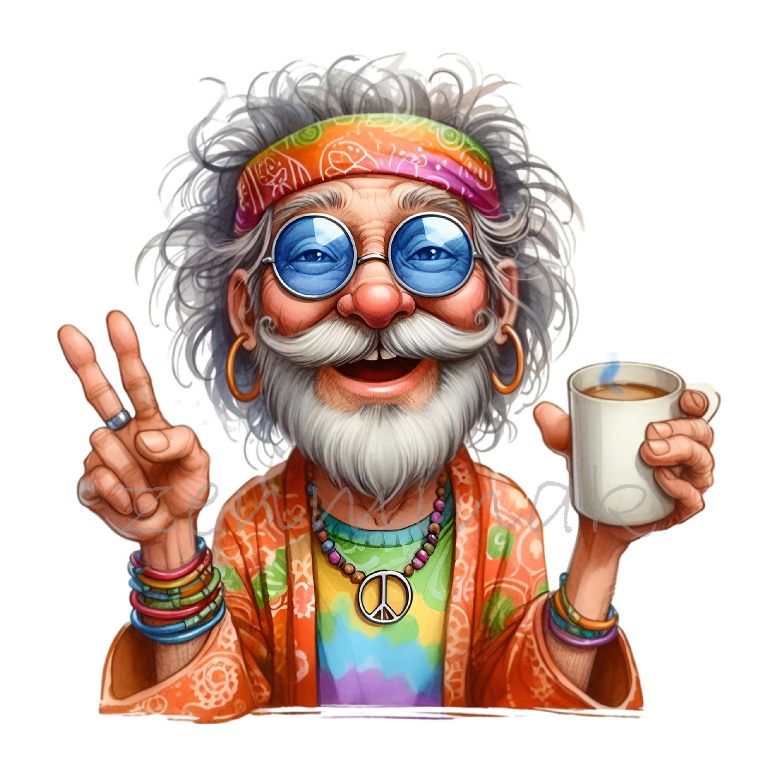 Peaceful Hippie Grandpa With Coffee Clipart - 10 Vibrant and Fun ...