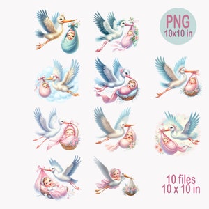 Stork Baby Clipart, Baby Shower Clipart, Newborn Decor Clipart, Baby ...