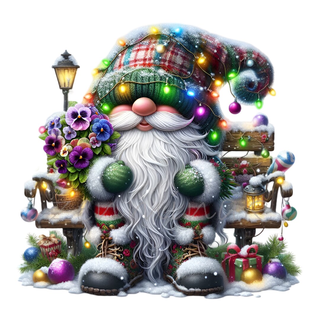 10 PNG Christmas Gnome Clipart – PNG Winter Gnome With Lights, Gifts ...