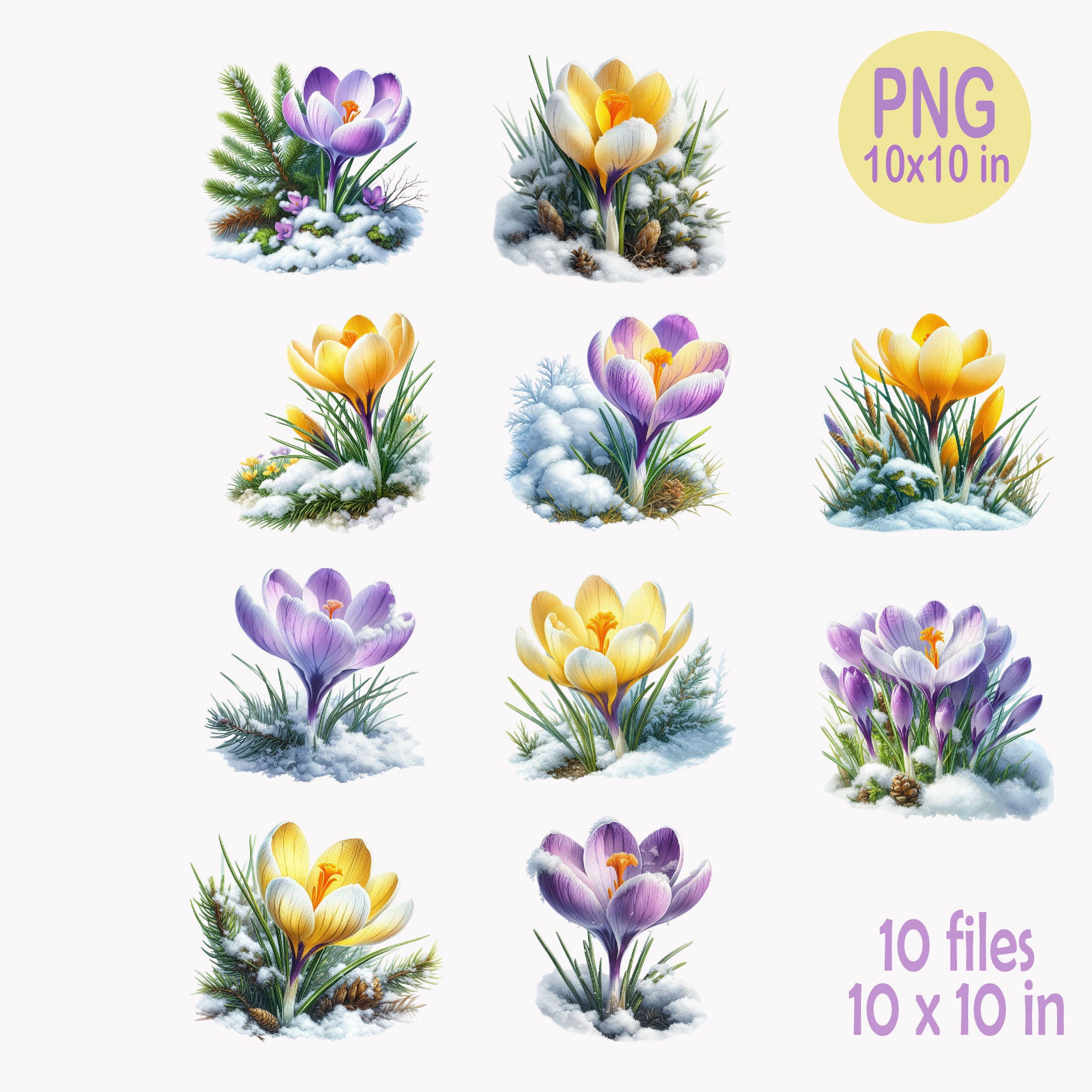 10 PNG Snowy Crocus Flower – Early Spring Bloom Clipart With Pine ...