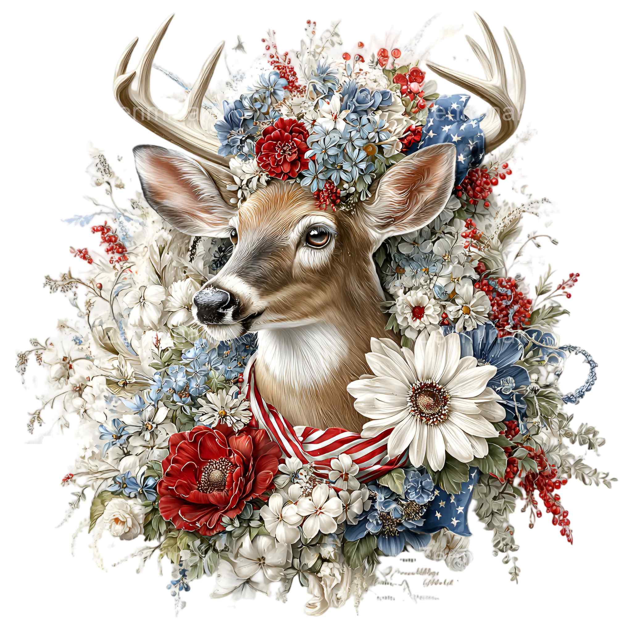 14 PNG Floral Deer Antler, Woodland Wildlife Clipart, Flower Buck ...