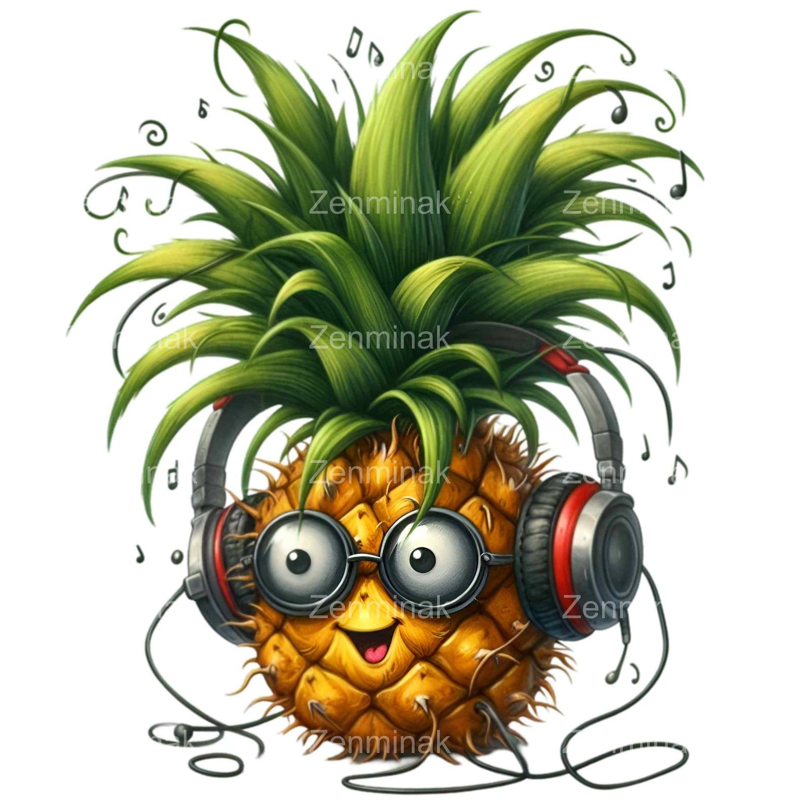 10 PNG Funny Pineapple Clipart – Cute Fruit With Headphones PNG, Summer ...