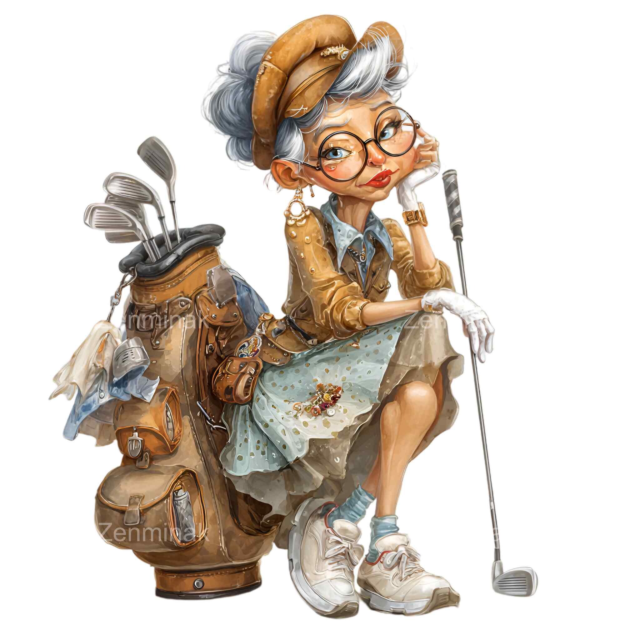 15 PNG Funny Golfing Grandma – Sports PNG Clipart – Humorous Senior ...