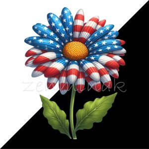 Patriotic Daisies Clipart, 10 PNG American Flag, Veterans Day, Freedom ...