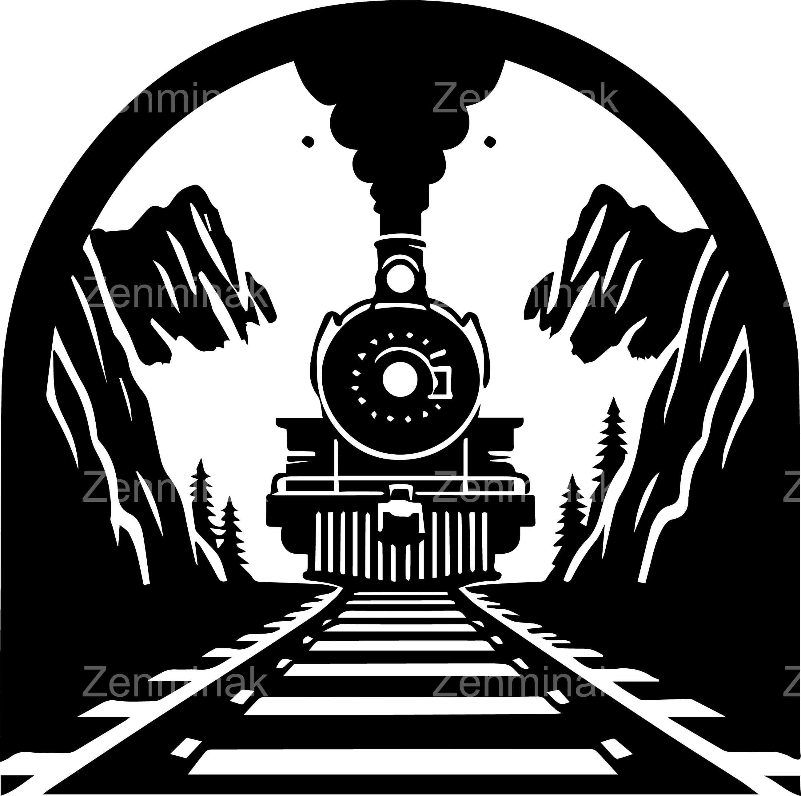 8 SVG Mountain Train SVG – Front View Steam Engine on Tracks Cut File ...