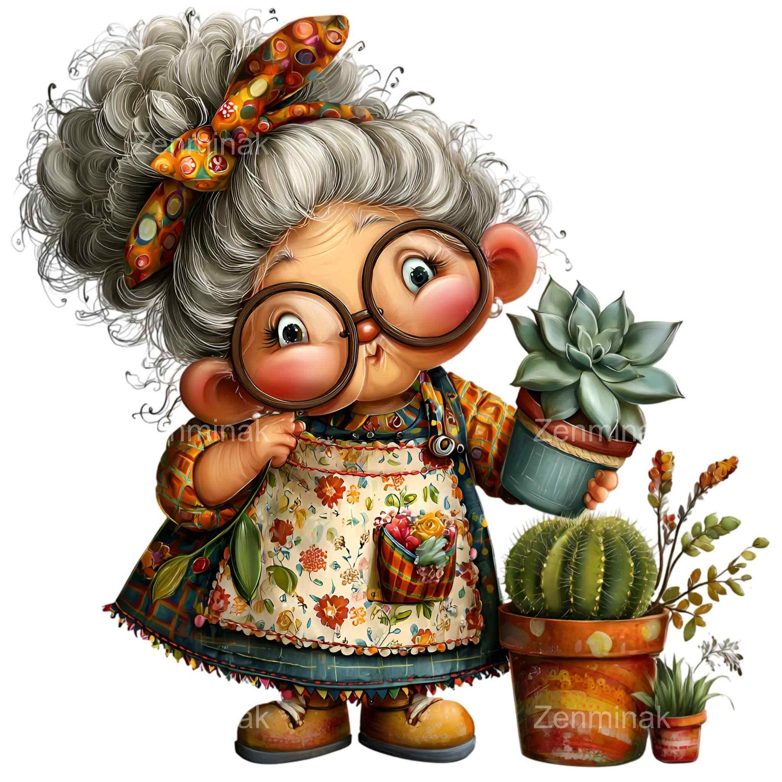 15 PNG Funny Gardening Grandma Clipart – PNG Cute Old Lady With Plants ...