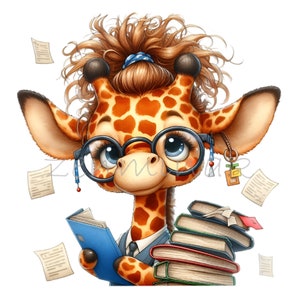 Teacher Giraffe Clipart 15 PNG - Adorable Giraffe With Glasses Teaching ...