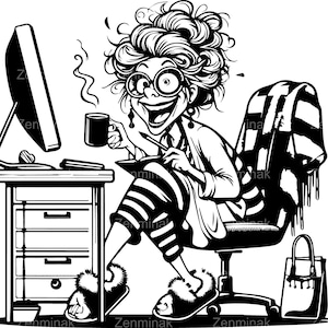 5 SVG Funny Office Lady SVG – Messy Bun Woman With Coffee Mug, Fluffy ...