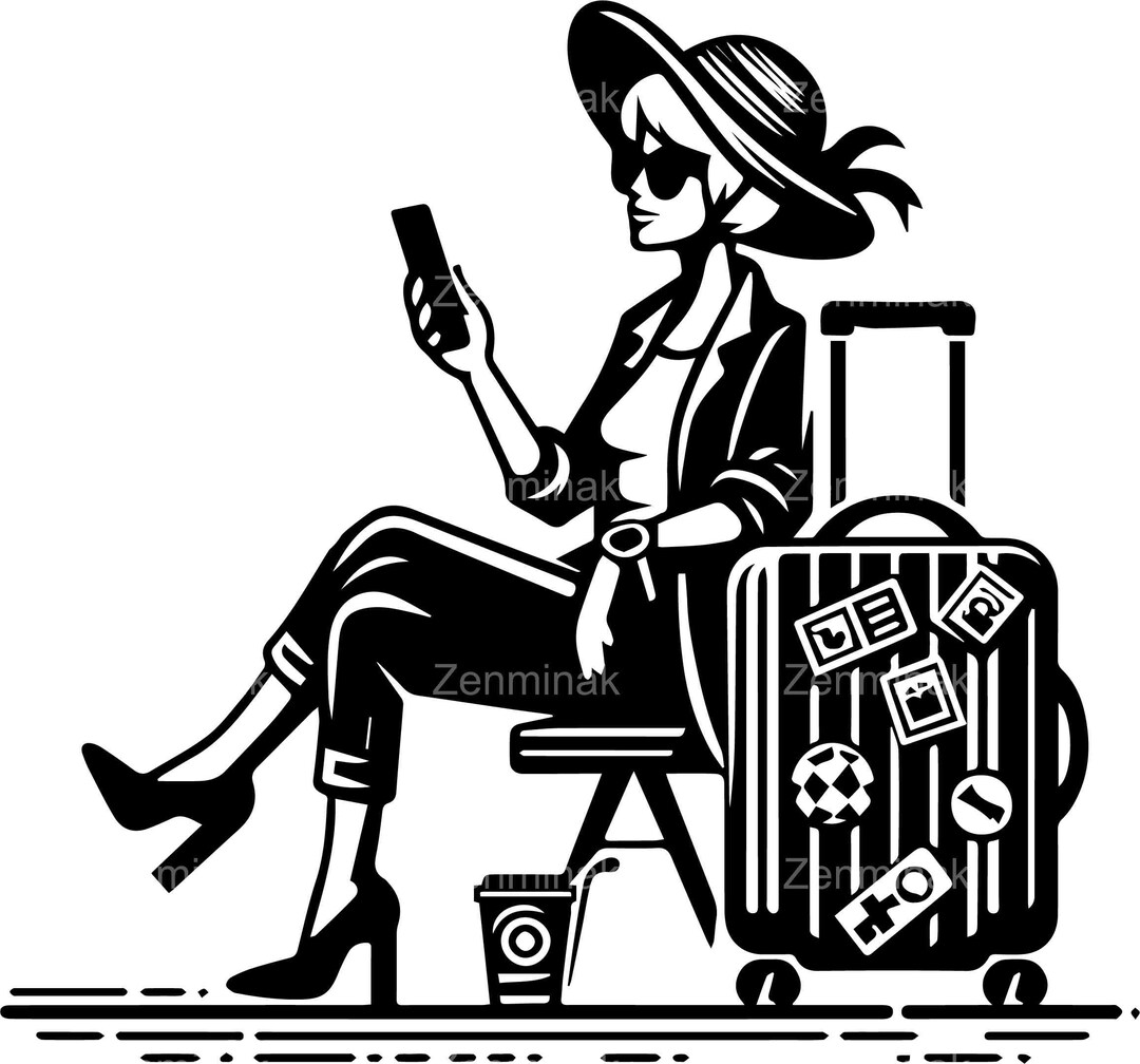 4 Travel Woman With Luggage SVG, Stylish Traveler Silhouette Cut File ...