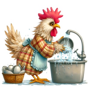 12 PNG Funny Housework Chicken Clipart – Dishwashing Hen PNG ...