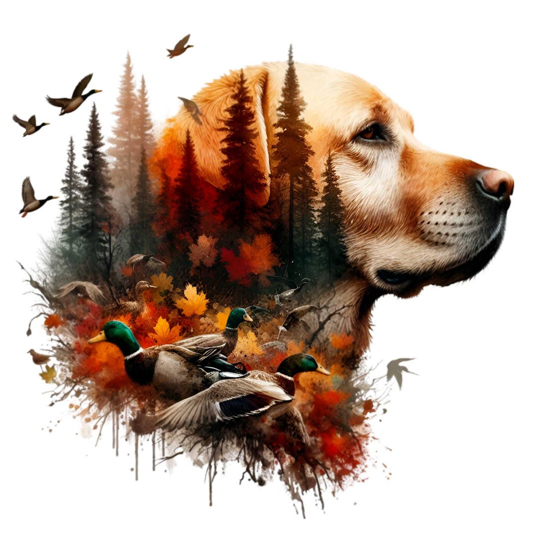 17 Dog and Forest Double Exposure PNG - Watercolor Hunting Scene With ...