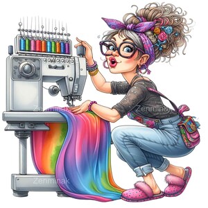 15 PNG Sewing Lady Clipart – Embroidery Woman at Machine – Craft Room ...