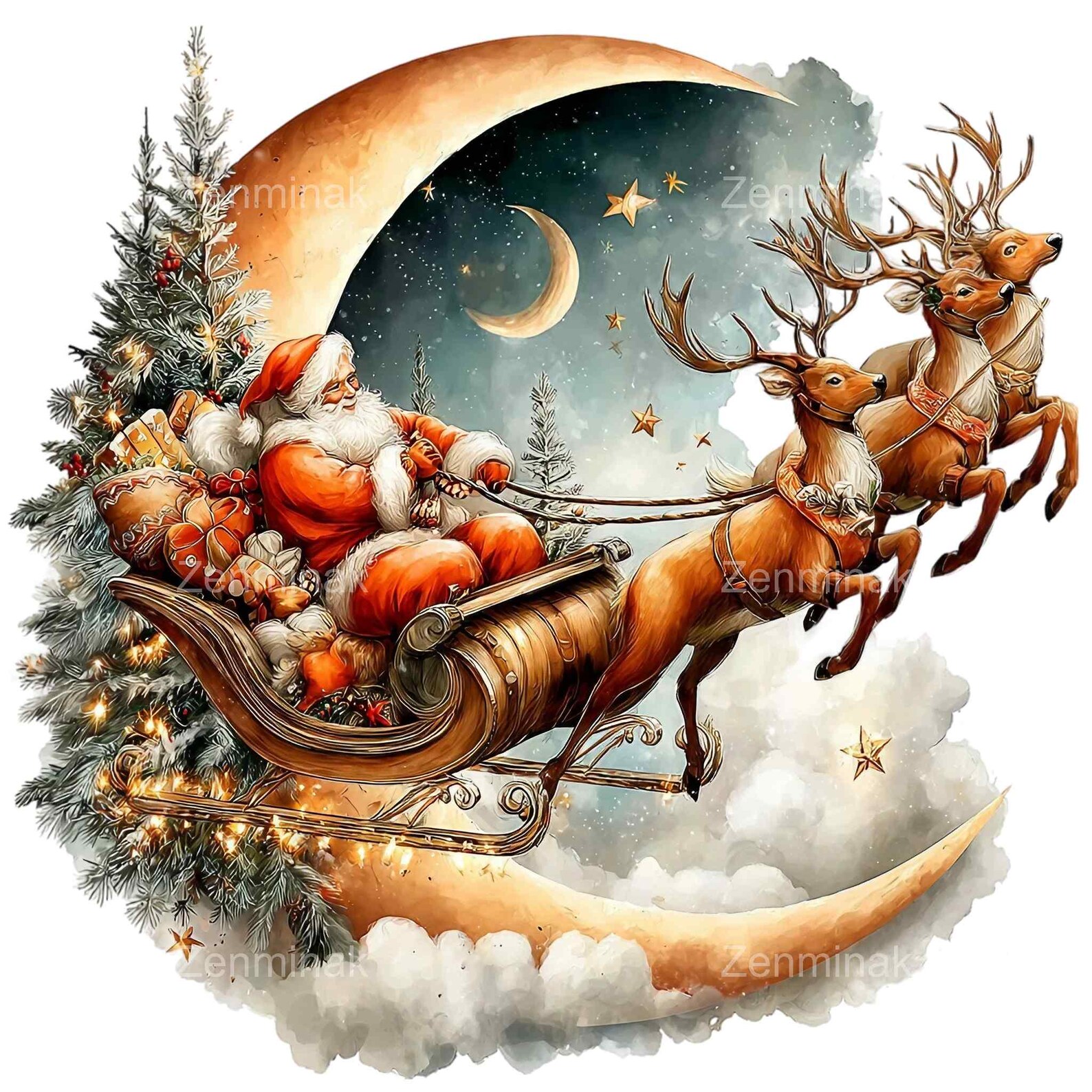 15 PNG Flying Santa PNG Clipart – Christmas Sleigh With Reindeer ...