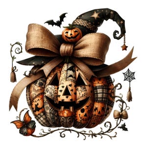 Spooky Halloween Pumpkin Clipart PNG, 15 Patchwork Jack-o'-lantern With ...