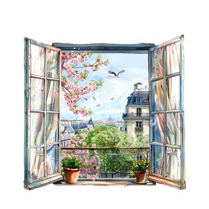 15 Paris Window View PNG Clipart, Eiffel Tower Balcony Illustration ...