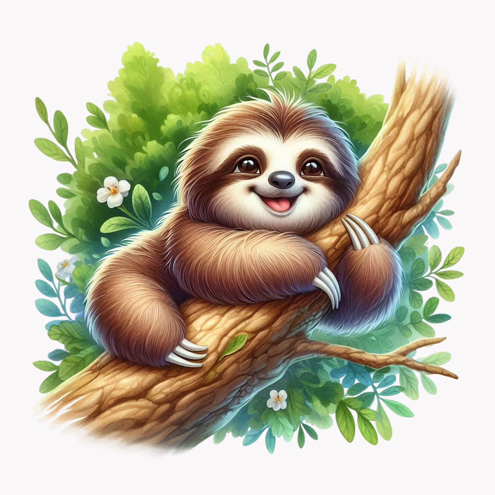 10 PNG Baby Sloth Clipart – Smiling Jungle Animal on Tree for Nursery ...