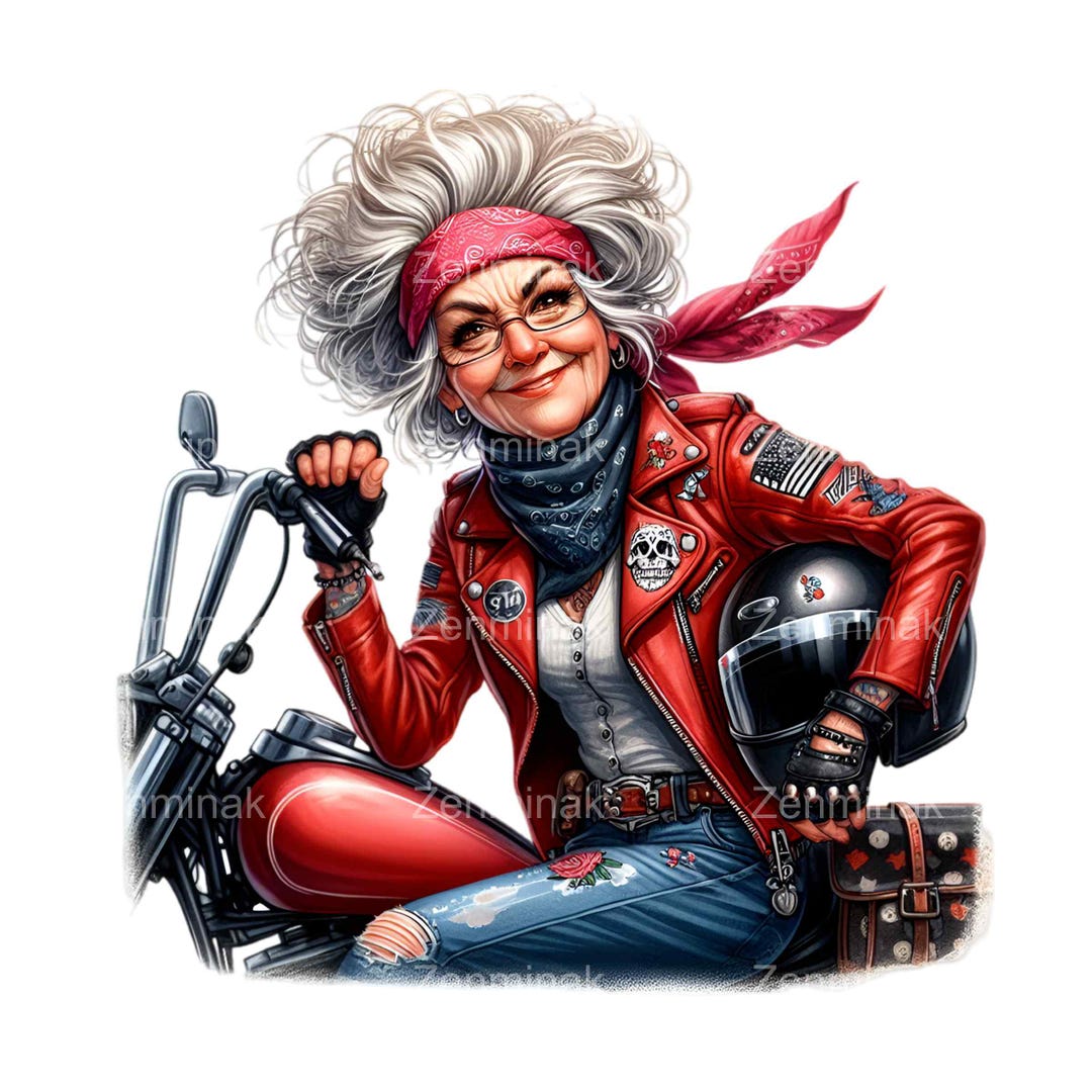 10 PNG Biker Grandma Clipart – Funny Motorcycle Lady PNG – Digital ...