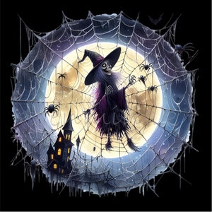 15 Halloween Witch Clipart PNG Flying Broom Moon Spider Web Haunted ...