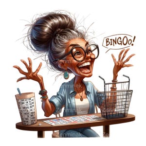 15 PNG Funny Bingo Lady Clipart – Happy Senior Woman With Winning Card ...