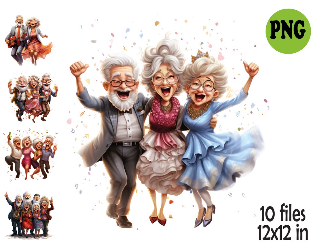 Watercolor Old People Party Clipart Illustration PNG, Happy Elderly ...