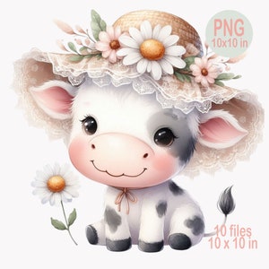 Baby Cow Clipart, Watercolor Cow PNG, Baby Shower PNG, Newborn Wall Art ...