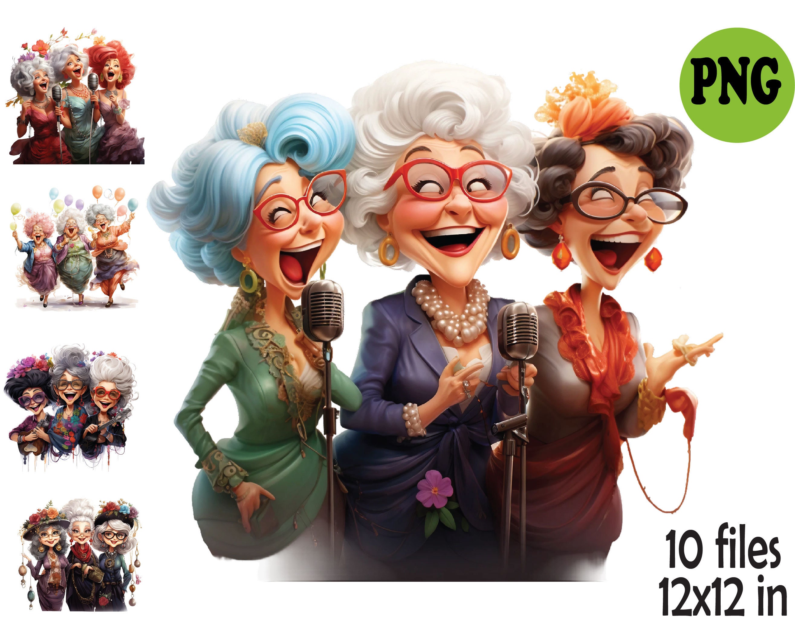 10 PNG Funny Grandma Bundle – Senior Ladies Clipart Set – Cute Singing ...