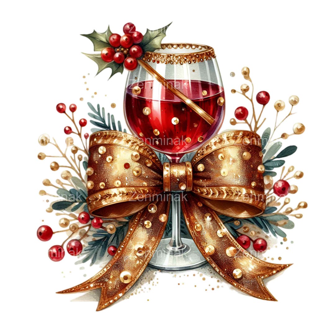 12 PNG Christmas Wine Glass Clipart – Festive Holiday Drink PNG – Gold ...