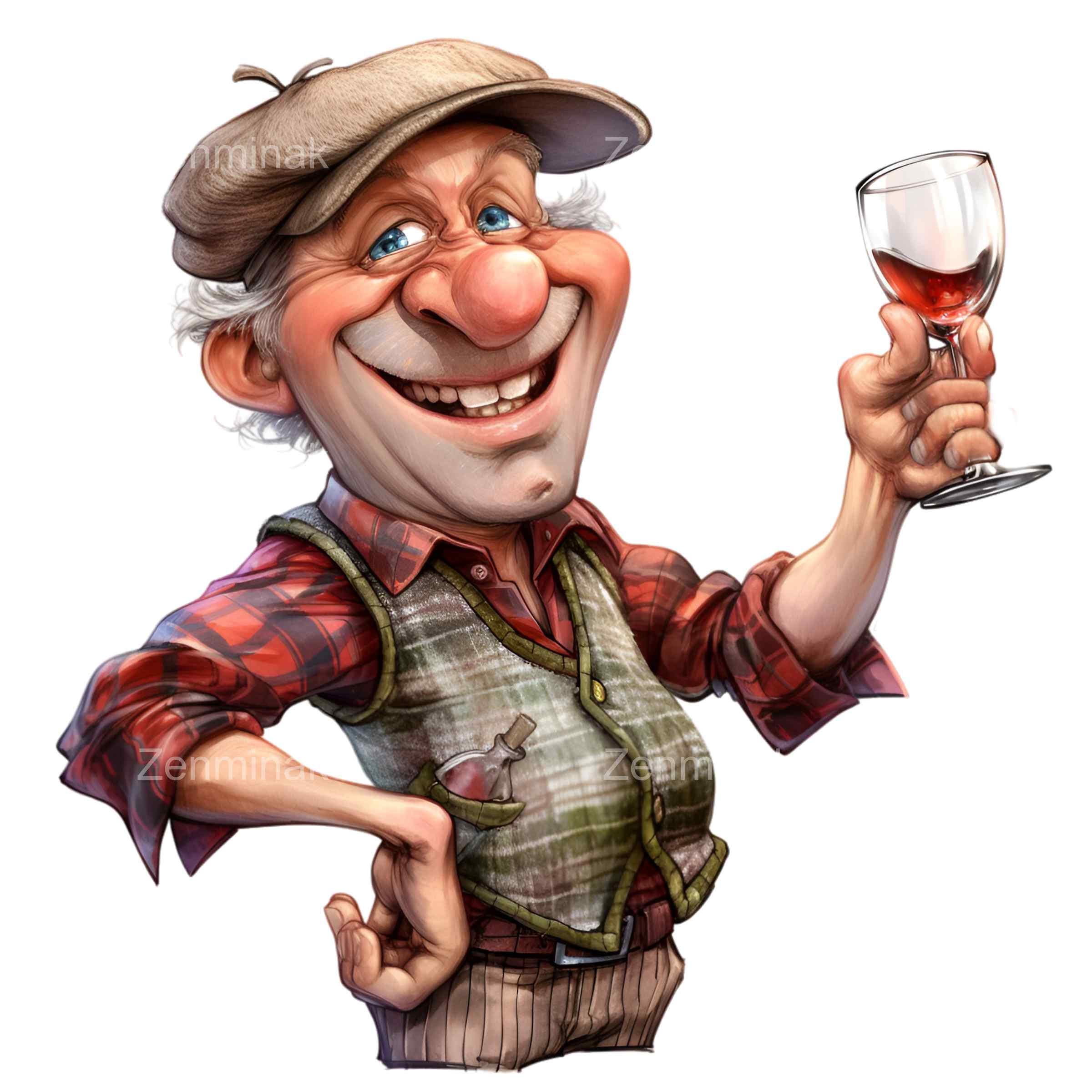 12 PNG Happy Wine Lover Clipart – Funny Grandpa PNG – Old Man Toasting ...