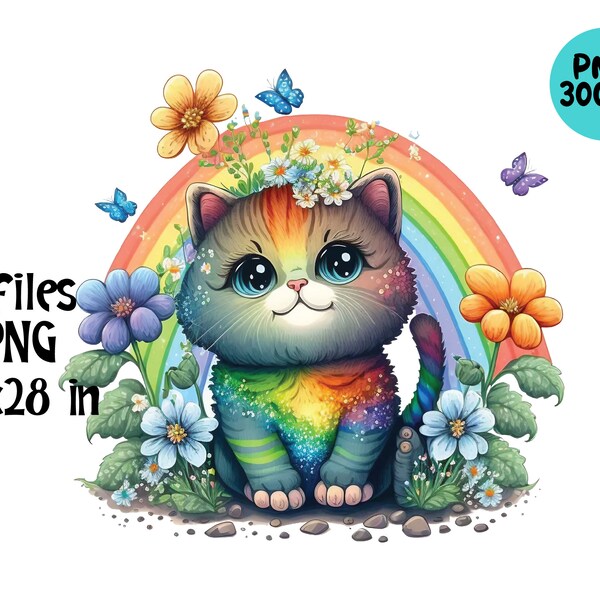 Rainbow Cat Clipart - Etsy