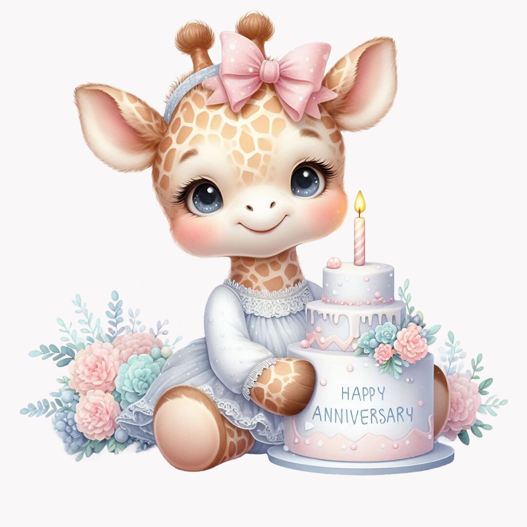 Giraffe Clipart, Baby Giraffe PNG, Cake Clipart, Party PNG, Birthday ...