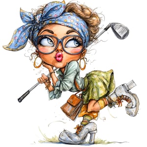 18 PNG Funny Golf Clipart – Whimsical Lady Playing Golf PNG for Crafts ...