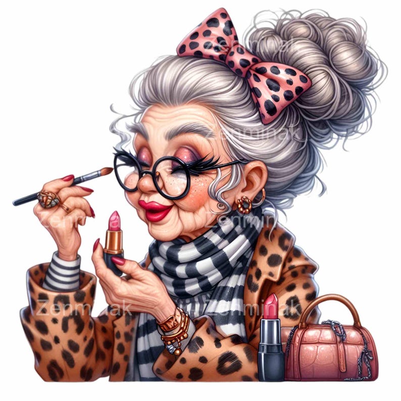 12 PNG Funny Glam Grandma – Leopard Print Granny Clipart With Lipstick ...