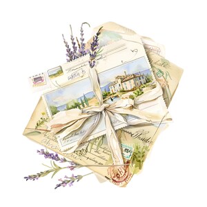 17 Lavender Postcards PNG Clipart, Vintage Letters Stack Illustration ...